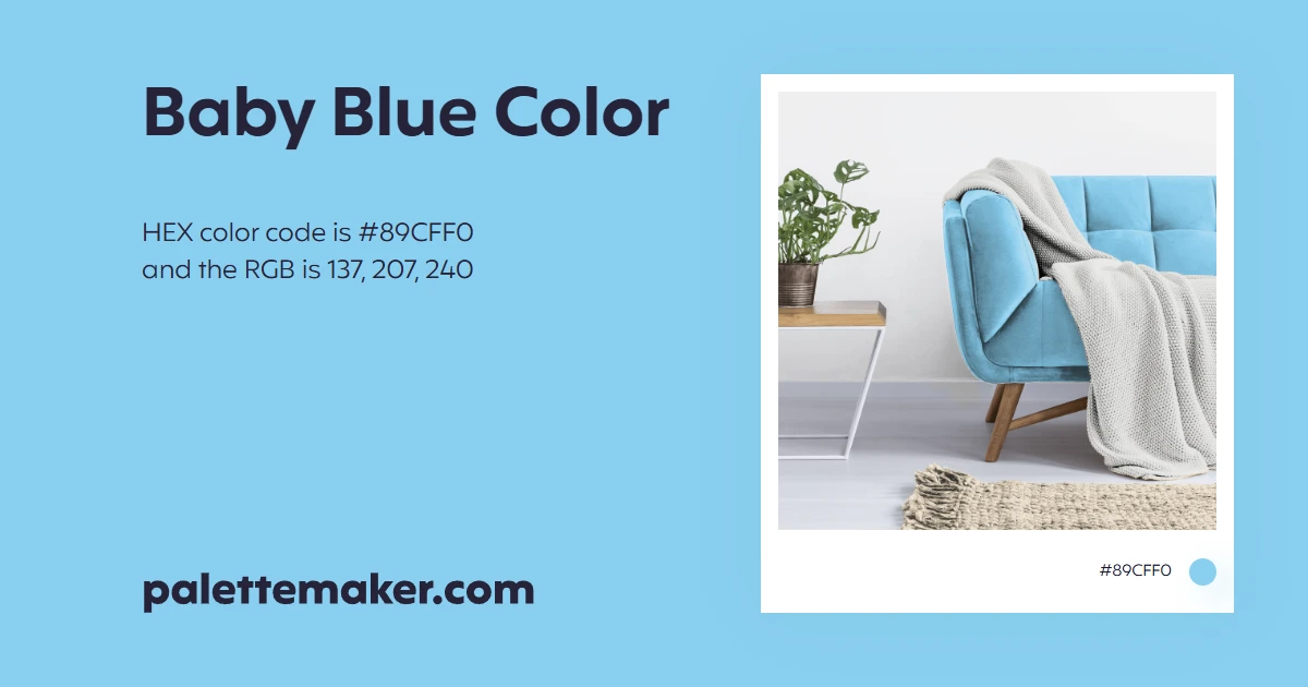 Baby Blue Color - HEX #89CFF0 Meaning and Live Previews - PaletteMaker