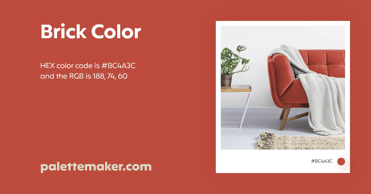 Brick Color - HEX #BC4A3C Meaning and Live Previews - PaletteMaker