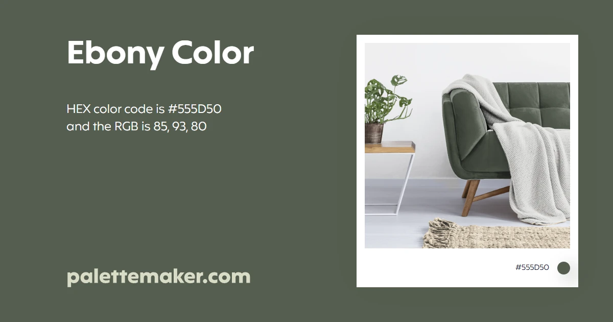 Ebony Color - HEX #555D50 Meaning and Live Previews - PaletteMaker
