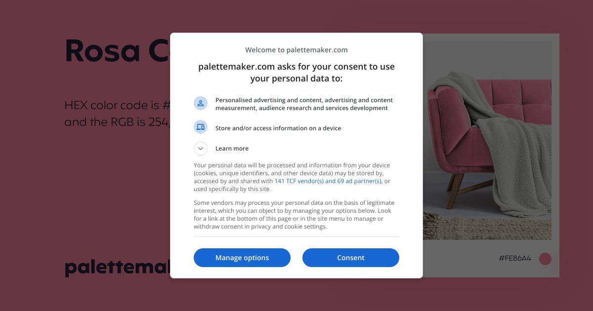 Rosa Color - HEX #FE86A4 Meaning and Live Previews - PaletteMaker