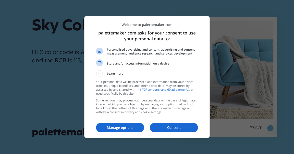 Sky Color - HEX #71BCE1 Meaning and Live Previews - PaletteMaker