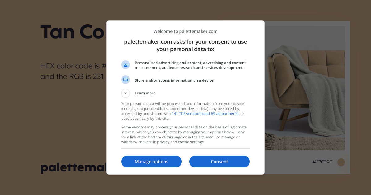 Tan Color - HEX #E7C39C Meaning and Live Previews - PaletteMaker